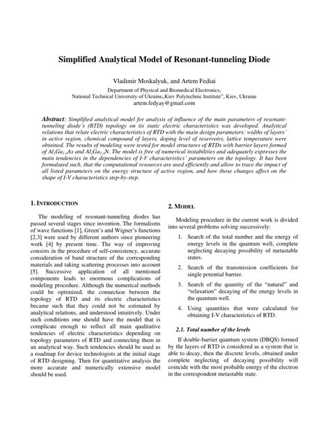 Pdf Simplified Analytical Model Of Resonant Tunneling Diode