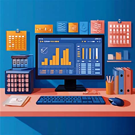 Modern Workspace With Analytical Data Visualization Dashboard Stock