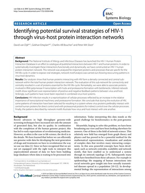 Pdf Identifying Potential Survival Strategies Of Hiv 1 Through Virus Host Protein Interaction