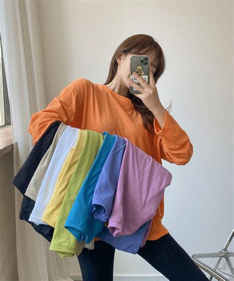 11할인 듀아 얇은 베이직 무지 슬라브 긴팔 티셔츠 에이블리