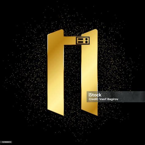 공항 경찰 은행 보안 금속 탐지기 골드 아이콘입니다 황금 입자 배경의 벡터 그림입니다 감지기에 대한 스톡 벡터 아트 및 기타