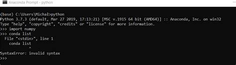 Python Anaconda Prompt Why There S A Syntax Error When Typing Conda List Super User