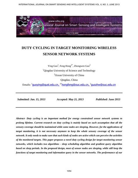 Pdf Duty Cycling In Target Monitoring Wireless Sensor Network Systems Dokumentips