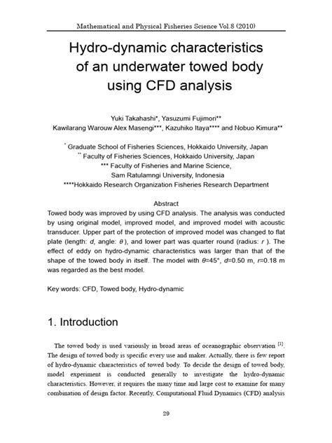 Hydro Dynamic Characteristics Of An Underwater Towed Body Using Cfd Analysis Pdf Drag