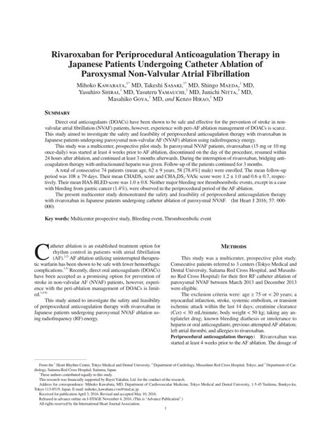 Pdf Rivaroxaban For Periprocedural Anticoagulation Therapy In Japanese Patients Undergoing