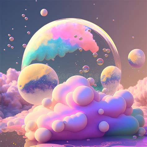 3d Illustration Of Soap Bubble With Rainbow Colors In The Sky Stock