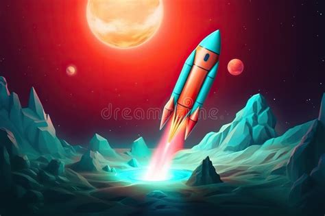 Space Rocket Takes Off From Surface Of Planet Space Exploration