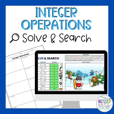 Integer Operations Digital Activity And Worksheet 7th Grade Winter