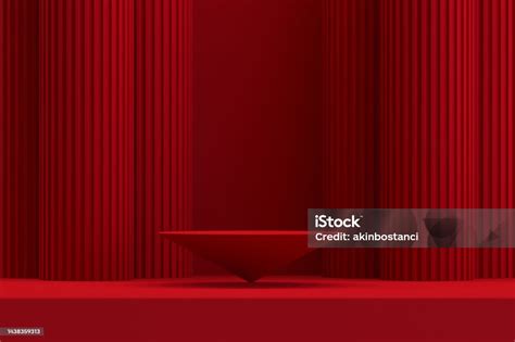 빈 제품 연단 스탠드 건축 기둥 빨간색 배경이 있는 플랫폼 0명에 대한 스톡 사진 및 기타 이미지 0명 3차원 형태 강단 Istock