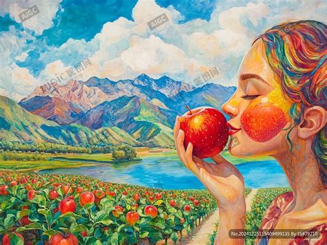 Ai创作图果园苹果壁画 手绘苹果少女 苹果墙画 红苹果美人 果园苹果墙画 新疆苹果包装插画 挎苹果的女人 果园苹果装饰画 苹果艺术画 苹果水果插画女孩 苹果农庄 金苹果装饰画 抱苹果的女人