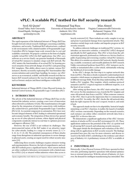 Pdf Vplc A Scalable Plc Testbed For Iiot Security Research