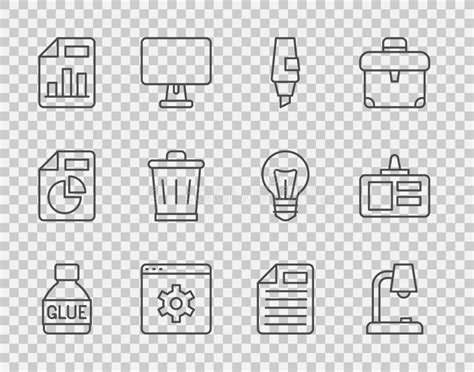 Set Line Glue Table Lamp Marker Pen Browser Setting Document With Graph Chart Trash Can