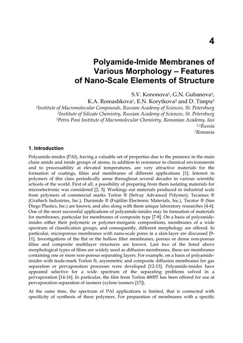 Pdf Polyamide Imide Membranes Of Various Morphology Features Of Nano Scale Elements Of Structure