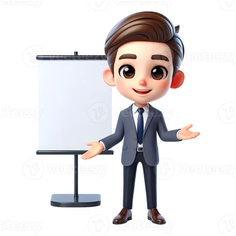 Cartoon Businessman With Blank Placard In Presenting Pose 50831376 Png