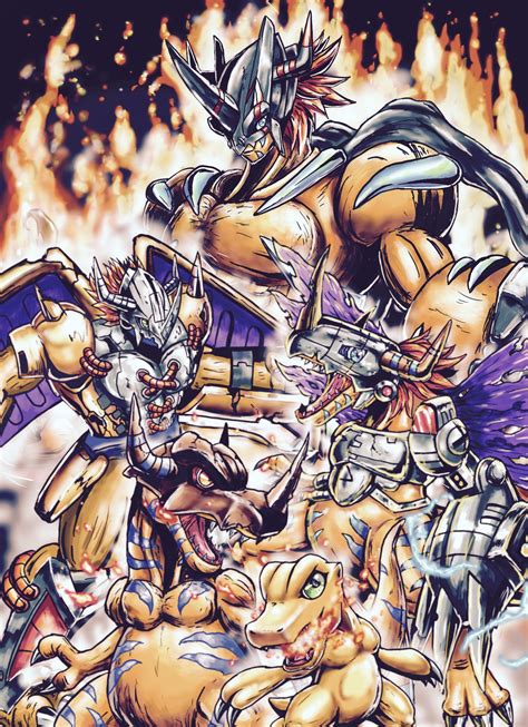 Agumon Agumon Yuki No Kizuna Greymon Metalgreymon Wargreymon Digimon Highres Armor