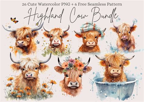 Baby Highland Cow Png Cute Watercolor Clipart Cute Baby Shower Graphics Nursery Decor Floral