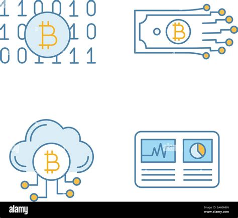 Bitcoin Cryptocurrency Color Icons Set Binary Code Digital Money Cloud Mining Hashrate