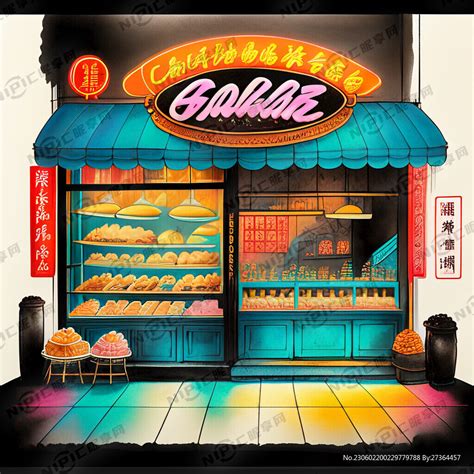 Ai创作图国潮糕点店店面霓虹灯 昵图网