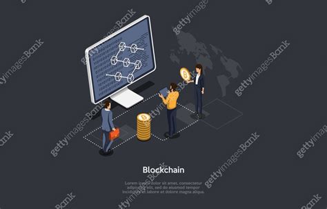 Vector Illustration Cartoon 3d Style Isometric Composition On Dark Background Blockchain
