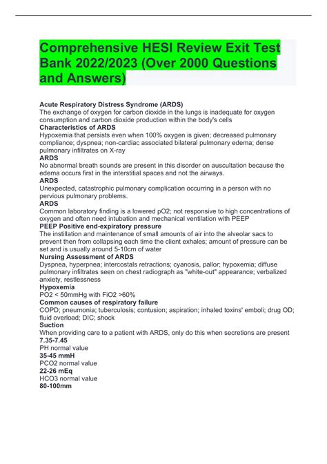 Comprehensive HESI Review Exit Test Bank 2022 2023 Over 2000 Questions And Answers