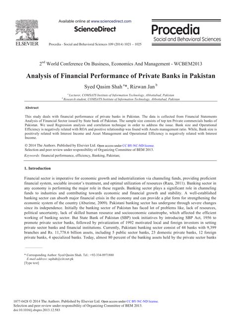 Pdf Analysis Of Financial Performance Of Private Banks In Pakistan