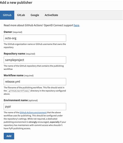 Adding A Trusted Publisher To An Existing Pypi Project Pypi Docs