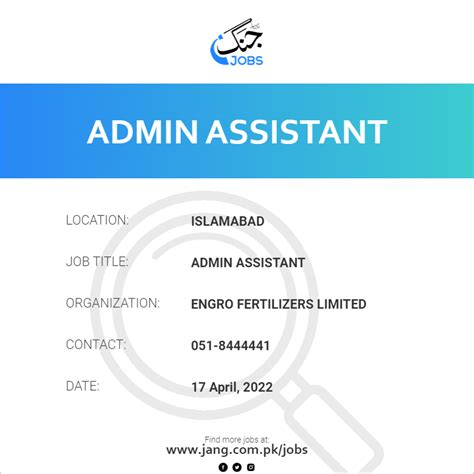 Admin Assistant Job Engro Fertilizers Limited Jobs In Islamabad 41226