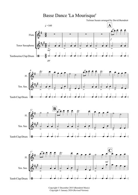 Basse Dance By Susato For Flute And Tenor Saxophone Duet Arr David Burndrett Sheet Music