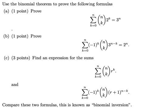 Solved Use The Binomial Theorem To Prove The Following Chegg