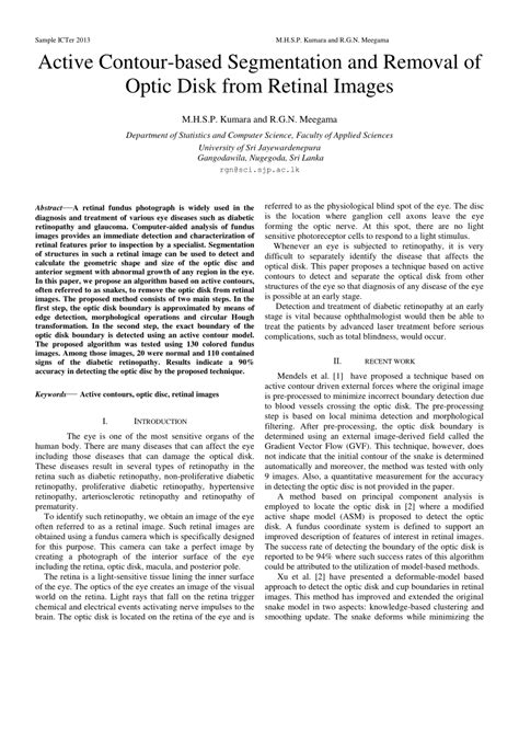 Pdf Active Contour Based Segmentation And Removal Of Optic Disk From Retinal Images