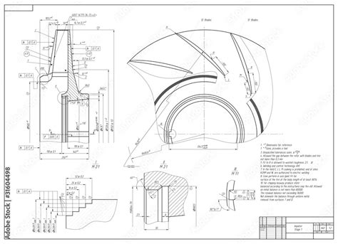 Machine Building Drawing Impeller Vector Illustration Stock