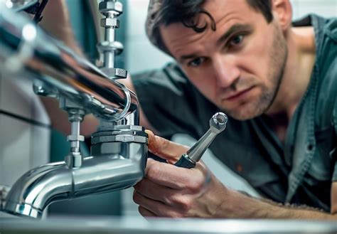 Photo Portrait Of Plumber Repairman Fixing Sink Pipes Premium Ai
