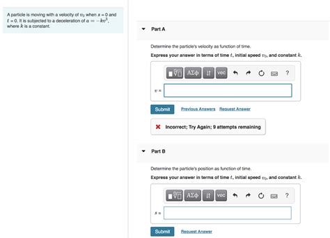 Solved A Particle Is Moving With A Velocity Of Vo When S Chegg