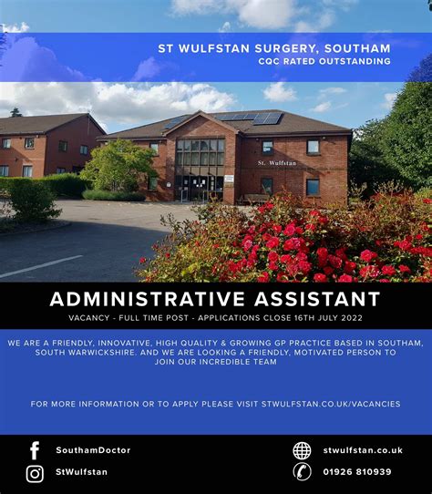 Job Alert Administrative Assistant Needed — St Wulfstan Southam Surgery Cqc Rated Outstanding