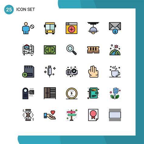 25 Universal Filled Line Flat Colors Set For Web And Mobile Applications Lamp Furniture Vehicle