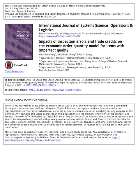 Pdf Impacts Of Inspection Errors And Trade Credits On The Economic Order Quantity Model For
