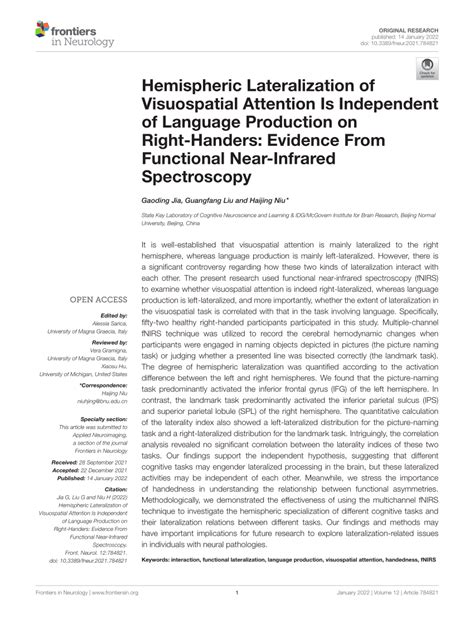 Pdf Hemispheric Lateralization Of Visuospatial Attention Is