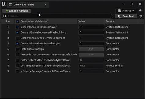 Console Variables Editor Unreal Engine 56 Documentation Epic