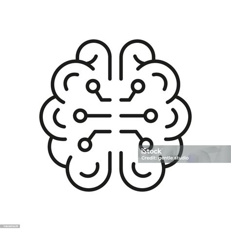 신경학과 인공 지능 기호는 흰색 배경에 있다 기술 과학 선형 픽토그램 인간의 두뇌와 디지털 기술 블랙 라인 아이콘입니다 편집 가능한 획 격리된 벡터 그림 아이콘에 대한 스톡