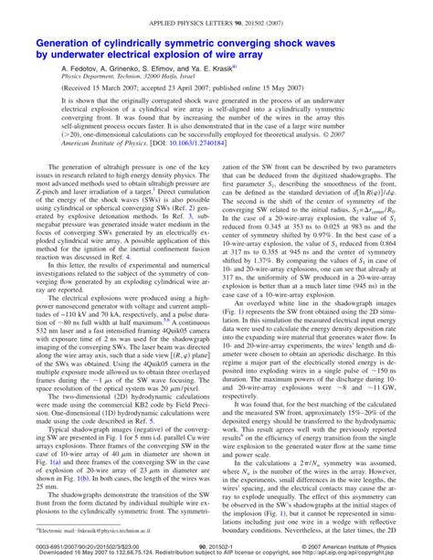 Pdf Generation Of Cylindrically Symmetric Converging Shock Waves By