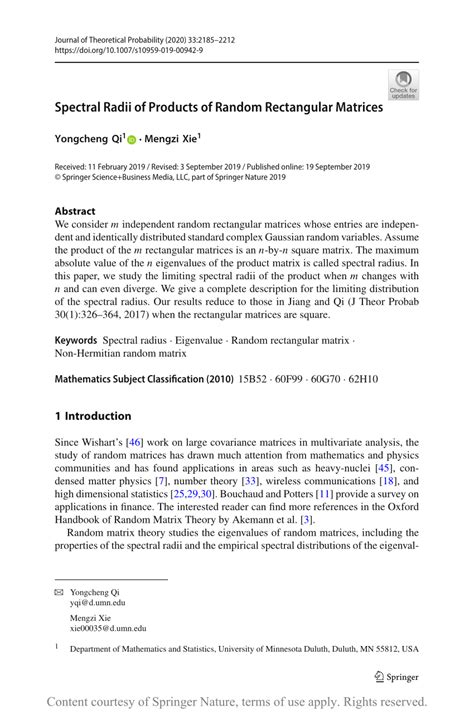 Spectral Radii Of Products Of Random Rectangular Matrices Request Pdf