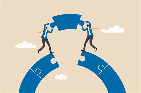 비즈니스 팀워크와 파트너십은 팀의 성공을 달성하는 데 도움이 되며 비즈니스 문제 비즈니스 연결 개념 비즈니스 팀 빌딩을 연결하는 직소 퍼즐 브리지를 해결하기 위해 함께