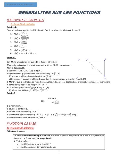 Généralités sur les fonctions - Cours 1 - AlloSchool