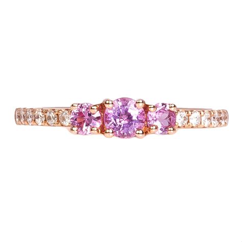 Anillo Con Trío De Zafiros Rosas 06qts Y Diamantes Naturales 017qts