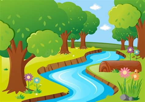 Scene With River And Trees Stock Vector Illustration Of Flower