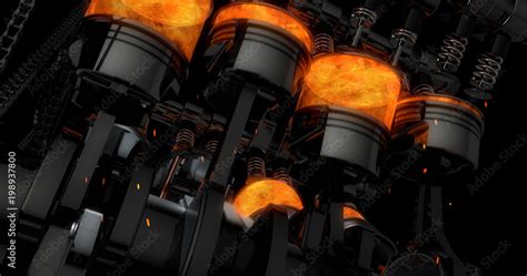 CG Model Of A Working V Engine With Explosions And Sparks Pistons And Other Mechanical Parts