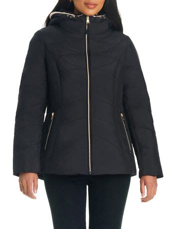 Women S Details Zip Front Bib With Faux Sherpa Hood Puffer Jacket