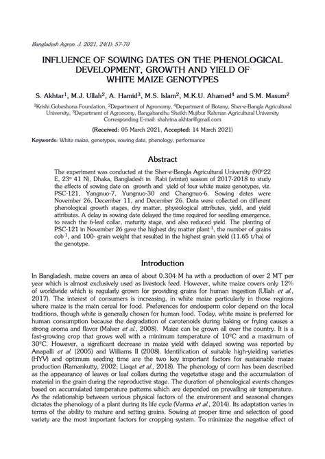 Pdf Influence Of Sowing Dates On The Phenological Development Growth