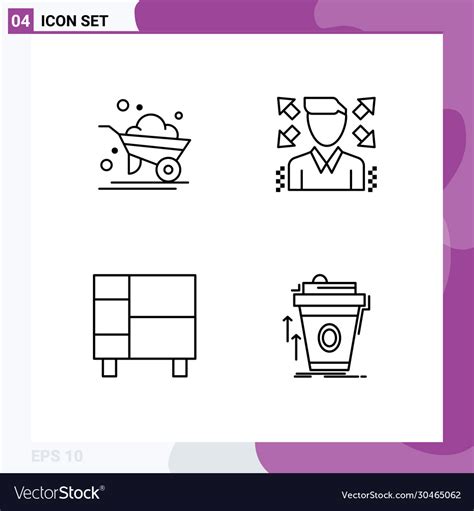 Set 4 Filledline Flat Colors On Grid For Vector Image