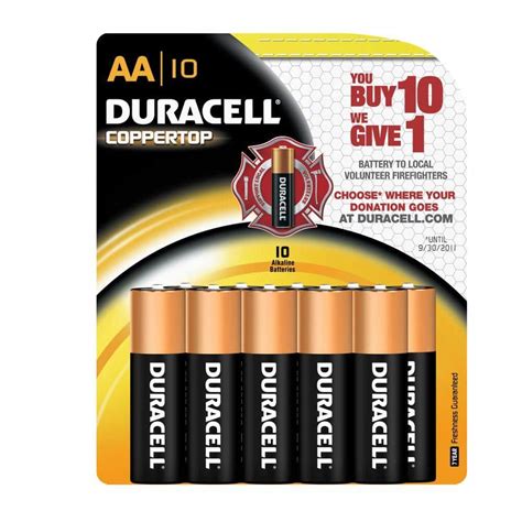 Duracell Coppertop Aa Batteries 10 Pack 004133331035 The Home Depot